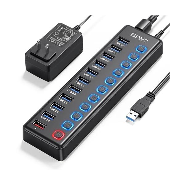 -/-/THX-120300KDJ・USBハブ 電源付き11ポート: 1 つのUSB ハブを瞬時に10 個の USB 3.0 ポートと1 個の充電ポートに変え、USB フラッシュ ドライブ、キーボードとマウス、プリンター、ハードドライブ、そ...