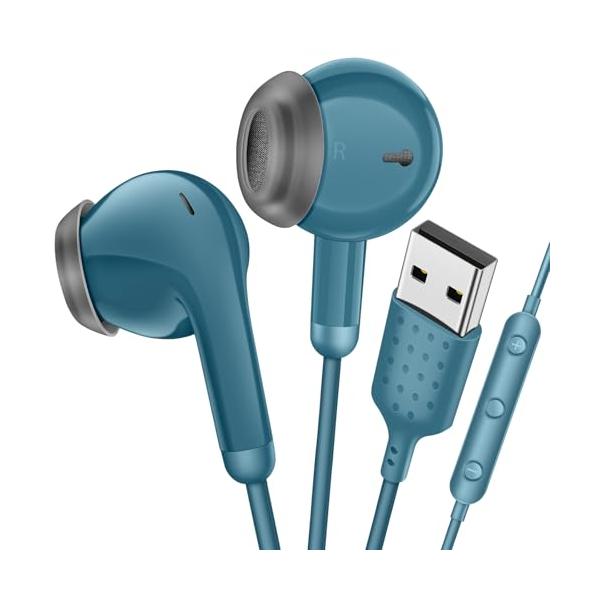 ブルー/-/MC58725685・Color:ブルー・USB接続で挿すだけで使える：パソコン、PC専用のUSBイヤホンです。USBポートに接続するので、充電とドライバのセットアップ等は不要でパソコンのUSBポートに挿すだけですぐに使え、マイ...