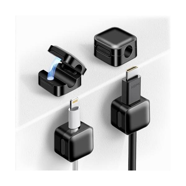 ケーブルホルダーブラック(4個)/-/-・Color:ブラック(4個)・心を込めたデザイン・品質と便利さの両立ケーブルホルダーはシンプルなデザインを施し、マットな質感を備えています。マグネット開閉式の設計により、片手で楽々にケーブルを取り付...