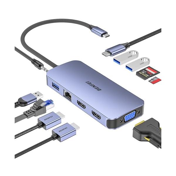 -/-/000359grey・?11in1 即時拡張HDMI×2/VGA/USB3.0×3/SD&amp;TFカードリーダー/GbE/85W充電を1つのUSB-Cで実現。軽量コンパクトで外出先のプレゼンやマルチディスプレイ設定に最適。・?3...