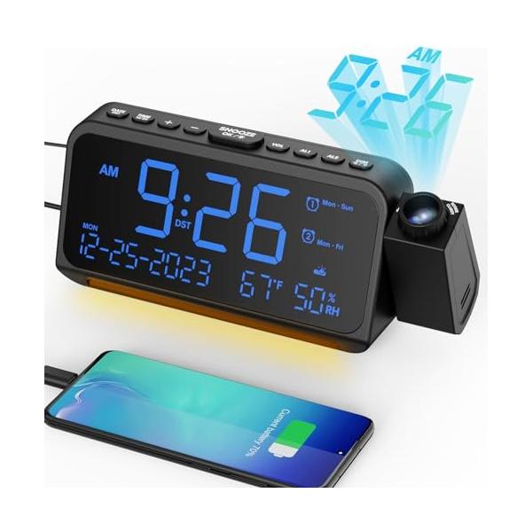 モダンブルー投影/中型/CR1024・Color:ブルー投影・天井投影付きクロック、180°回転プロジェクターと調整なフォーカスリングこのスタイリッシュでモダンなデジタル目覚まし時計で、寝室やオフィスを彩りましょう。ベッドルームの壁や天井に...