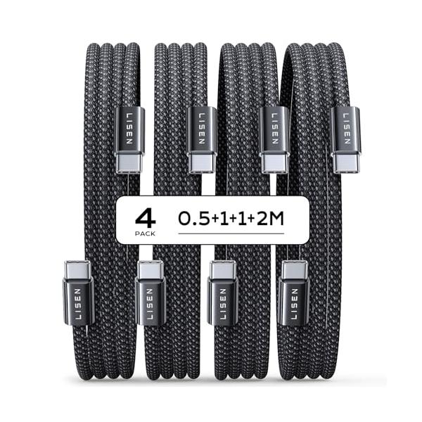 すみいろ/0.5M+1M+2M+2M/2E333・Color:すみいろSize:0.5M+1M+2M+2M・パッケージ個数:1・4本の距離が奏でる、充電の生活調和 USBC USBC ケーブル 車載空間では50cmがシガーソケット直結の本質...