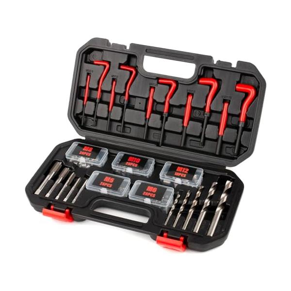 ★商品仕様・サイズ：M5x0.8x6.7 mm、M6x1.0x8.0 mm、M8x1.25x10.8 mm、M10x1.5x13.5 mm、M12x1.75x16.3 mm。・★この131個スレッド修理キットは、内部のねじの傷みやストリップ...