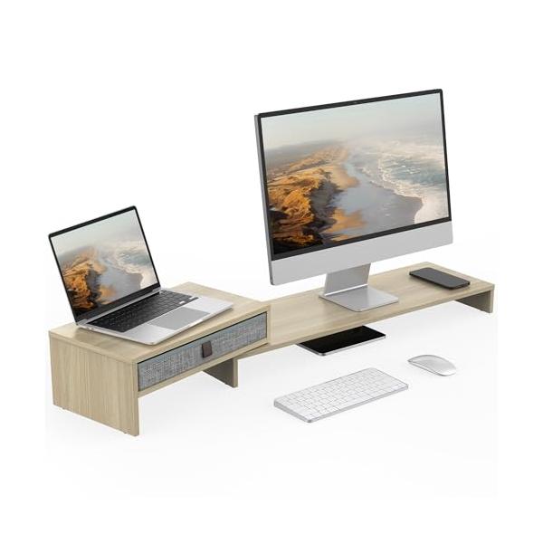 オーク/-/-・Color:オーク・収納たっぷり・ スペースを有効に活用モニター台に引き出しが付いているのでペン、スマホ、ノートなどの文具小物一気に収納できます。モニター下の空間はキーボードやマウスなど周辺機器などの周辺機器を整理し、作業ス...