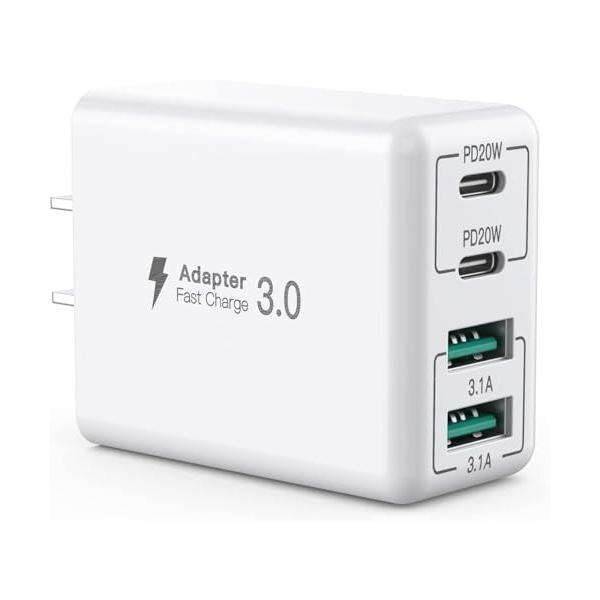 White 40W/-/HNT-PD541・Color:White 40W・急速充電：このUSB充電器は、Power Delivery 20W Type-Cポ2トとQuick Charge 5V 3.1A USB-A 2ポートを備えている。...