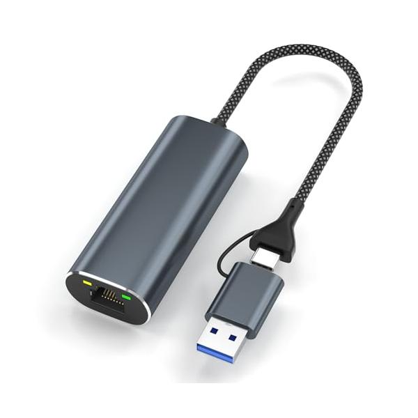 -/-/2 in1 USB LANアダプター・2-IN-1 2.5Gbps 有線lanアダプター2-IN-1 USB lanイーサネットアダプター、USB Type C/Type Aポートと2500Mbpsネットワークの接続に対応しており、...