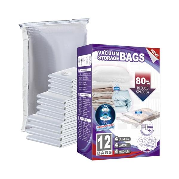 12枚入グレー/12個パック/-・Size:12個パック・スペースの節約：サイズ：80 100 cm(4 枚)、56 80 cm(4 枚)、45 70 cm(4 枚)衣類圧縮袋は家庭の保管問題の解決に最適です。真空圧縮技術により、衣類、寝具...