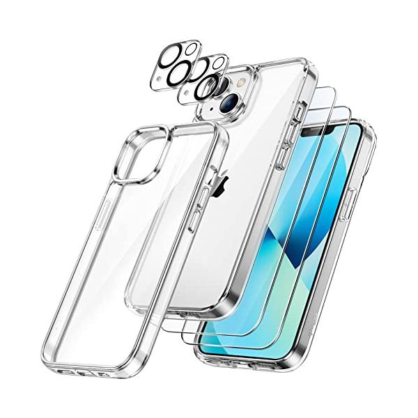 クリア/iPhone 13 6.1インチ/3790-・Color:クリア・パッケージ個数:1・[五つ合わせて全面保護] iPhone 13 6.1インチ専用です。2枚の強化ガラスフィルムと2枚のカメラレンズフィルムを備えたこのバンパーケース...