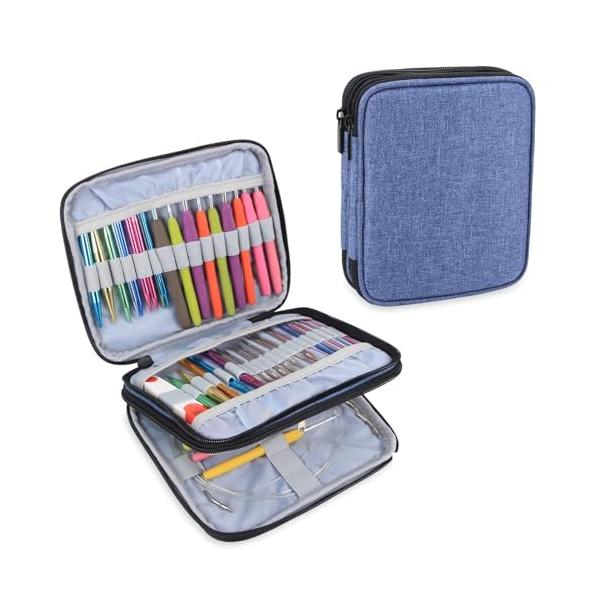 モダンブルー/17 x 20 x 3.5 cm/-・Color:ブルー・オリジナルデザイン：編み物に必要な編み針セット（かぎ針・レース針・輪針）、アクセサリーの保管と持ち運びに便利な収納ケースです。・優れた保護：防水外層、クッションが入って...