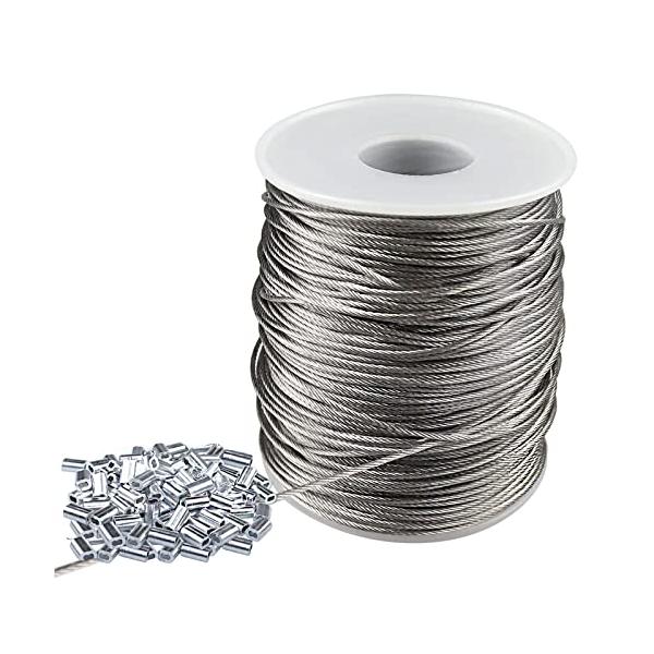 -/100m×1mm/-・Size:100m×1mm・パッケージ個数:1・商品仕様品名：ステンレスワイヤーロープ ワイヤー径：1mm 長さ：100ｍ 破断荷重：65kg 8文字型アルミスリーブ付き 100個入り・高品質の素材ステンレスワイヤ...