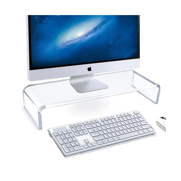 透明/-/-・商品仕様アクリル製モニタースタンドです。幅40.6cm x奥行19cm x高さ10cm。アクリル厚さ：約1cm。透明なアクリルスタンドですので、様々なデコレーションスタイルに合わせることができ、コンピュータセットアップ全体を魅...