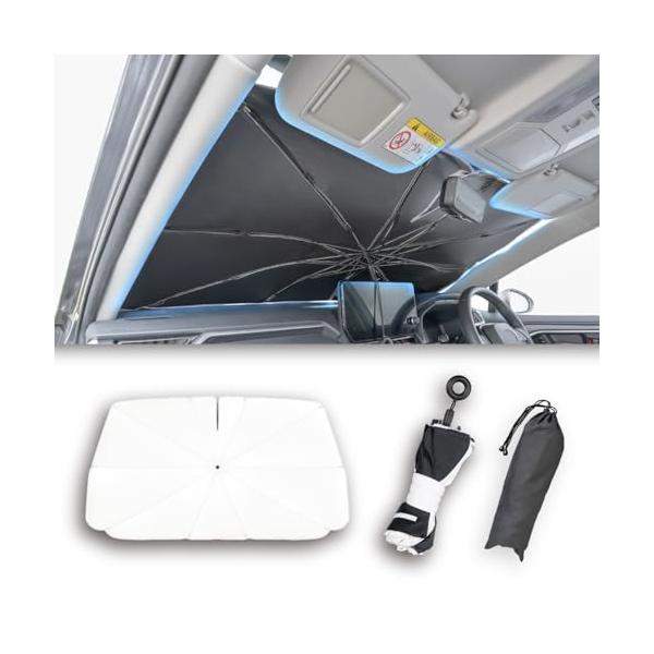 ホワイト×ブラック/Lサイズ 143cm×83cm/IMP350・Size:Lサイズ 143cm×83cm・ワンタッチでパッと開いて、置いて、留めるだけで使える傘型サンシェード。傘がシャフトレスなので適合車種大幅UP!ダッシュボード上の大型...