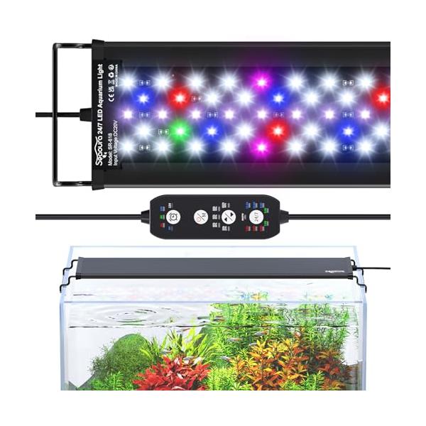 調整多色/24W:75cm/SR-618・Size:24W:75cm・1.「24/7タイマー照明モード-2023年最新」：この水槽ライトは24時間の漸進的な日の出、日没、月光を創造し、自然でリズムのある光周期を実現しました。「24/7」モー...