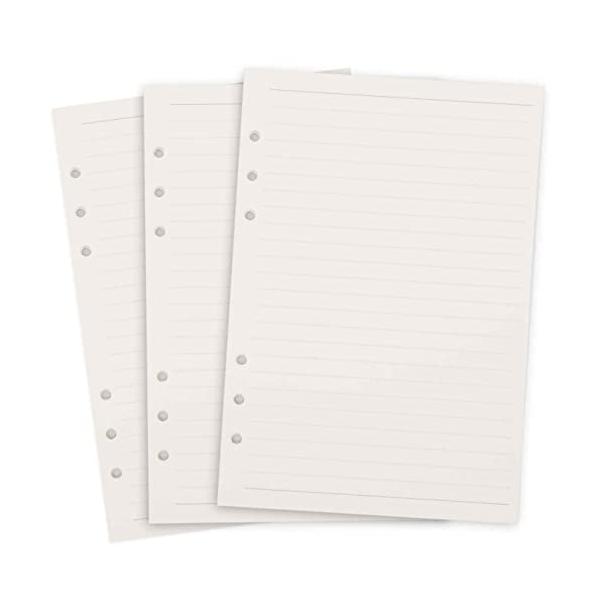 横罫/-/-・Color:横罫・素材ホワイト紙より目に優しいクリーム厚紙を採用しています。コピー用紙より厚く、裏抜けしにくいです。・サイズA5サイズ（21×14.2cm）、6穴 穴間隔：14mm、最大の穴間隔：65ｍｍ・パッケージ内容3冊*...