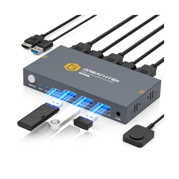 2 IN 1 OUT-/USB3.0/-・Size:USB3.0Style:2 IN 1 OUT・重要な説明 1. ケーブルを正しく接続し、コンピュータはHDMI 2.0ケーブル1本+1本のUSBケーブルで接続しなければなりません(USBデ...