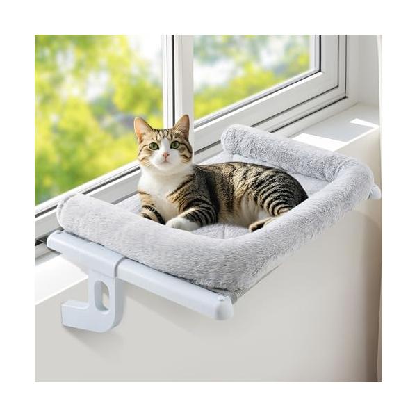 グレー/L/cdc6・Color:グレーSize:L・ふわふわなクッションに大人気の掛け式ねこハンモックにクッションベッドを加え、ふわふかで秋冬や冷房が強い夏にも最適。クッションの下はメッシュネットであり、湿気が逃げやすい。カバーはファスナ...