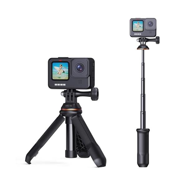 アクションカメラ用自撮り棒・パッケージ個数:1・超軽量＆コンパクトで携帯に便利 わずか90gの超軽量設計で、かばんやポケットにすっきり収まります。旅行やアウトドア撮影、日常の動画・写真撮影に、気軽に持ち運べて便利です。・高さ調節と高い安定性...