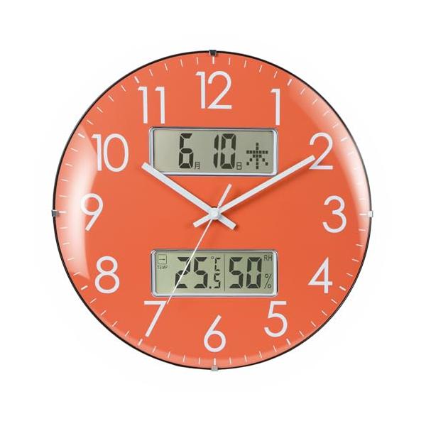 モダンオレンジ/電波：33.5/Nbdeal・Color:オレンジSize:電波：33.5・メーカー：1年・機能:電波受信機能(自動受信、手動受信)、ステップ秒針、夜間秒針停止機能(午後10時~午前6時)、カレンダー表示、温度表示、湿度表示...