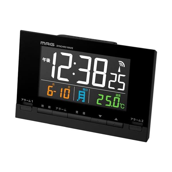 中型ブラック/縦8.9×横14.0×奥行3.8cm/T-793A BK・パッケージ個数:1・・電源：ACアダプター(交流式)、コード約180cm・・正しい時刻に自動で修正してくれる電波時計・・アラーム：別々に設定なダブルアラーム(電子音)・...