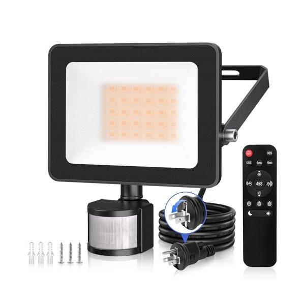 超高輝度25W人感センサーライト・昼光色・リモコン操作＆センサー部ボタン操作・常時点灯機能・無段階調光・タイマー機能電球色/25W/GY025/25W-WW・Color:電球色Size:25W・?◆2025年業界最新版25W LED人感セン...