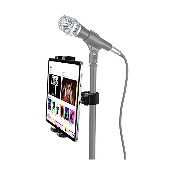 回転ブラック/10.41*7.87*12.45 cm/譜面台 タブレットホルダー・ユニバーサル互換性EXSHOW マイクスタンド取り付けスマホタブレットホルダーは、調整なサイドブラケットが4.7インチから10.2インチの4 - 13インチの...