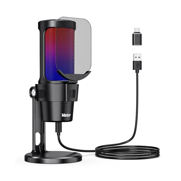 ブラック/-/-・パッケージ個数:1・ダイナミックRGBライティングを備えたゲーミングUSBマイクVeetopUSBコンデンサーマイクはカラフルなRGBライティングに対応しており、ダイナミックな効果をカスタマイズして、ユニークなゲーミング雰...