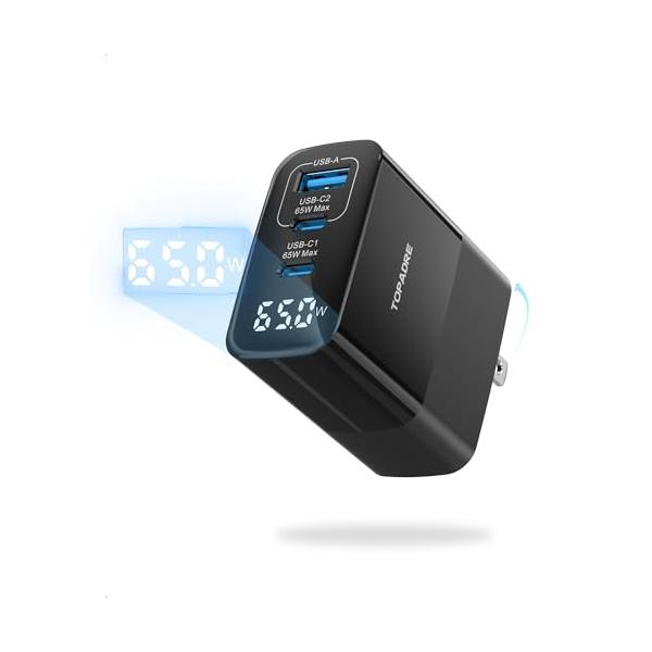 ブラック/-/STC-65・3 IN 1 PD 充電器 65WTOPADRE タイプC 充電器はType-Cポートを2つ、USB-Aポートを1つ搭載して、3台のデバイスを同時充電に対応。65Wの出力パワーはMacbookシリーズからスマホま...