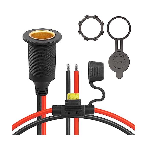 12Vシガーライターソケット、真鍮の接点とゴム製ケーブルプロテクター付きシガーライターソケット、広く車、GPS、携帯電話、カメラ、MP3、任意のDC12V/24Vオートバイ、ボート、芝刈り機、トラクター、車などに適した電源を入れます。・車の...