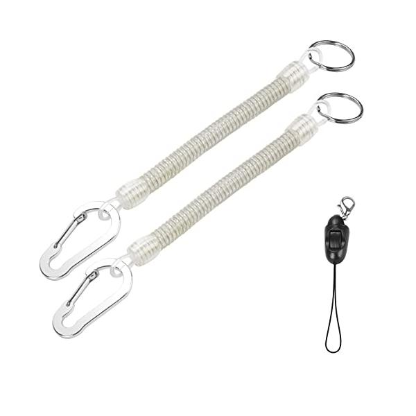 軽量クリア/-/-・Color:クリア・最大耐荷重:約5kg、伸びる長さ:最長約110cm、色：透明・コイルストラップは優れたTPU材料を採用し、内部にステンレスワイヤーが通し、断線や劣化に強く、長く使えます。バネの力がやや強いため、回復ス...