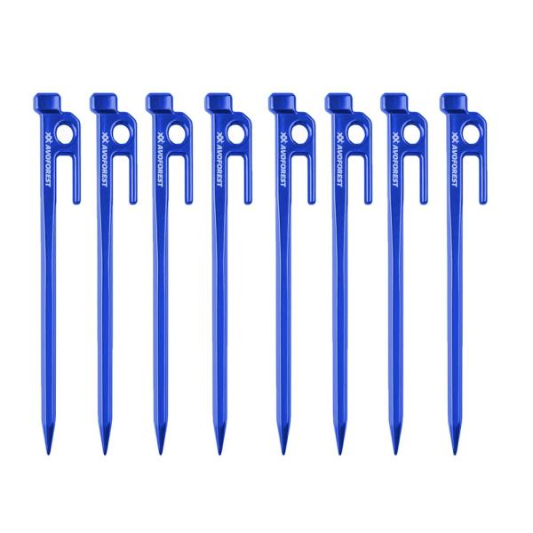 ・ブルー  DZLD001・?商品詳細 ：サイズ(約)： 直径8~9×長さ200mm、重量:(約) 61g ※1本あたり、材質：アルミニウム合金材 セット内容 アルミ製 鍛造ペグ(30cmペグ)×8本 収納袋x1・?スチール製の鍛造ペグの ...