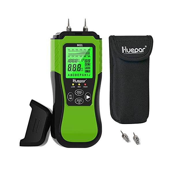 グリーン/-/M01・木材から建材までの測定対応２つの高精度で敏感のプローブで木材や建材に差し込むだけで、含水率をパーセント表示できます。建材から薪の測定まで、幅広いユーザーの用途対応できます。またプローブは予備用にもう1セット付属していま...