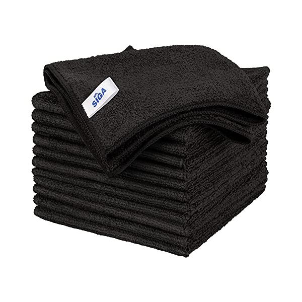 高級ブラック/32 x 32 cm/SJ21785・Color:ブラック・パッケージ個数:12・超ソフト素材&amp;スクラッチフリー:超ソフトで高吸収性のマイクロファイバークリーニングクロス、窓、台所用品、車や他の表面をスッキリ落とします...