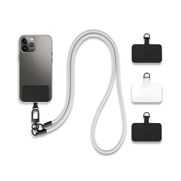 首掛けライトグレー/-/-・Color:ライトグレー・★スマホショルダー 優れた品質と洗練されたデザインが魅力のモバイルストラップ！7mmの薄型デザインで、小柄な女性でも手軽に使用。1本1本丁寧に編み込まれたパラコードを使用し、全長約120...