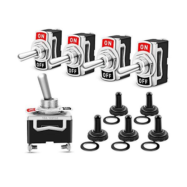 ・5個トグルスイッチ防水 キャップ 付  ・★ 品名：トグルスイッチ 6個セット（ON-OFFタイプ） コールドプレス端子台付・★ 定格電圧と電流：AC125V 10A / AC250V 6A; 接触抵抗：?50MΩ; 絶縁抵抗：1000M...