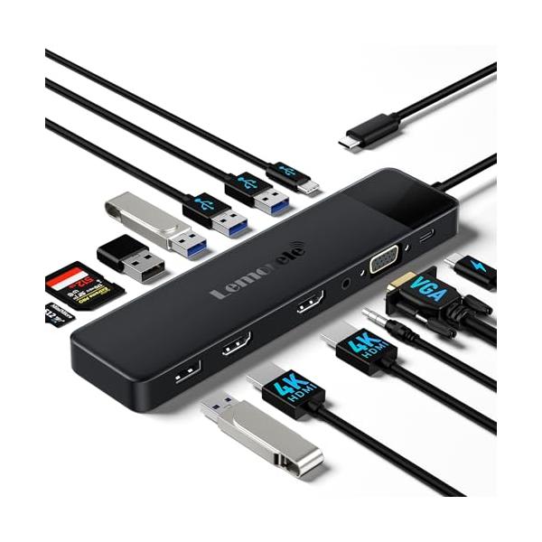 ブラック/13-IN-1 USB-Cハブ/TC200・Size:13-IN-1 USB-Cハブ・USB Cドッキングステーション13-in-1仕様：サイズ：17*4.3*1.3CM、重量：107ｇ、ケーブル長さ：20CM。HDMI（4K@3...