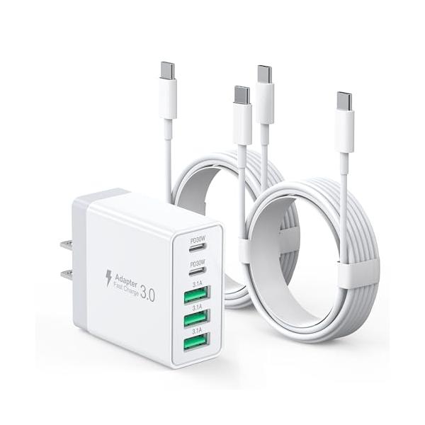 -/2mケーブル付き/HNT-PD3604・Size:2mケーブル付き・?PD30W USB C 充電器：効率的な充電を実現する 2つの USB-C ポートと 3 つの USB-A ポートを備えた 5 ポート PD 高速 USB C 充電器...
