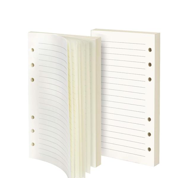 パッケージ内容2冊*45枚 合わせて90枚180ページ。・製品情報サイズ：A6（17.2×9.5cm）。6穴 穴間隔：19mm。・良質な紙です厚みのある上質な紙はとても書きやすいです。裏地を使わなくても、次のページまで染み込まず、インクが簡...