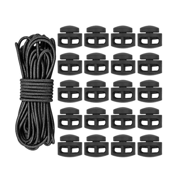 ブラック/2穴B/6565・Size:2穴B・パッケージ内容：3mmゴムロープ×10m＋スプリングコードストッパー ×20個。・素材：プラスチック。 サイズ：約17×16mm、穴直径:6mm。・優れたデザイン：簡単便利 突起部分を押す、離す...
