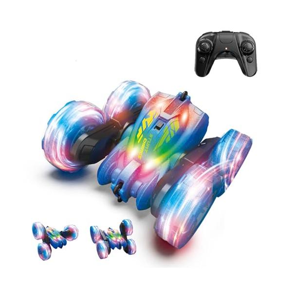 楽しい 両面走行 ラジコンカー  驚きの両面走行と360度回転をにした、多機能スタントカーが登場！ひっくり返っても止まらず、表裏を切り替えながら走り続ける姿に思わず夢中。動きが予測できず、操作する人も見ている人もワクワクが止まりません。子ど...