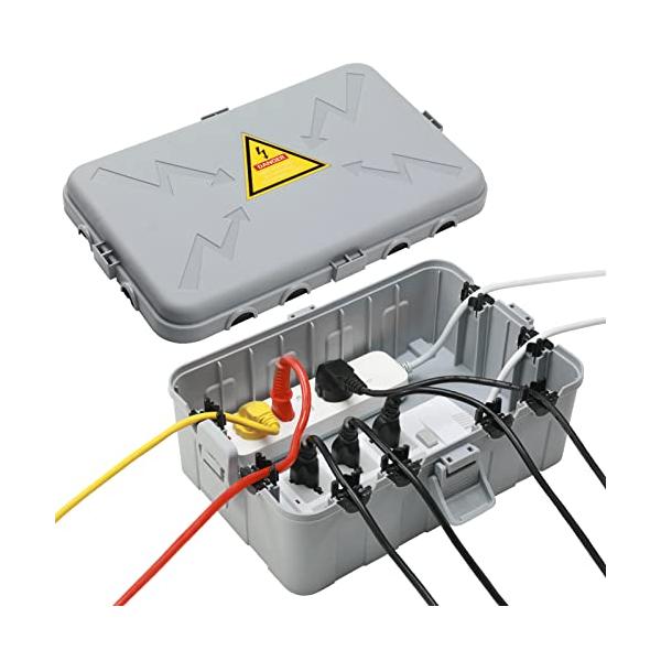 インダストリアルグレー/-/Hrensaw-IP54-EXT-001・Color:グレー・室内外の電線接続を効果的に保護します。大きなサイズ（32 x 22 x 13 cm）で、8 つのケーブル出口があり、屋外の電源コンセント、タイマー、延...