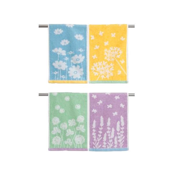 フラワー(20×60cm)ブルー、パープル、グリーン、イエロー/約20×60cm/SV-1610-4・Style:フラワー(20×60cm)・パッケージ個数:1・スリムフェイスタオル4枚セット商品タイプ:中厚手・サイズ:約20×60cm 生...
