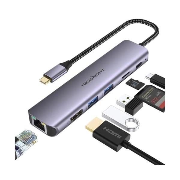グレー/7 IN 1/-・Size:7 IN 1・7-in-1 usb c ハブ lan マルチポートtypec ハブ lan 7-in-1は（4K HDMIポート*1、USB-C充電ポート*1、SDカードスロット*1、TFカードリーダー*...