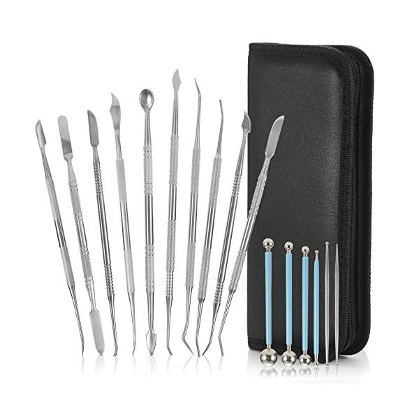 収納ケース付き&amp;ケース改良した/カビ防止収納ケース付きで持ち運びコンパクト!!ゴムバンドで1本ずつ固定できるので、持ち運び時も散らばる心配なく、鋭利なへらが飛び出さず安心安全です・多種類のツールスパチュラは両側の先端が異なり20種類...