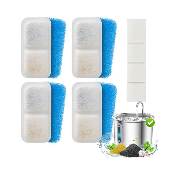 シルバー/-/PWF-001・PatternName:4 組みフィルタMaterialType:304材質2L自動給水器フィルタ-・適合機種（対応機種）：oneisall 猫水飲み器PWF-001・セット内容：フィルタ-とスポンジ各4枚のセ...