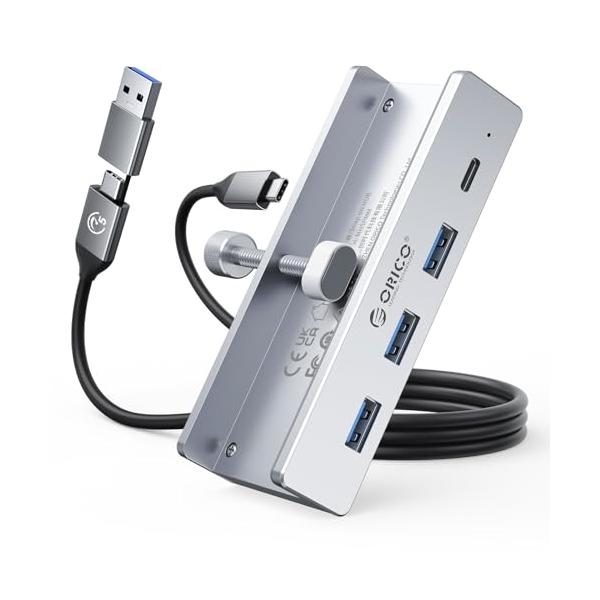 シルバー/-/ORICO-MH4PC-10-SV-BP-JP・Color:シルバー・クランプ固定式、省スペースクランプとUSB C ハブはネジで組み合わせる設計で、工具を使わずデスクやモニターに設置、省スペースのデザインです。固定する部分が...