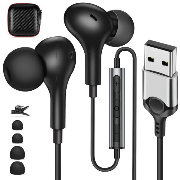 クラシックブラック/-/MC58725655・Color:ブラック・USB接続で挿すだけで使える：パソコン、PC専用のUSBイヤホンです。USBポートに接続するので、充電とドライバのセットアップ等は不要でパソコンのUSBポートに挿すだけです...