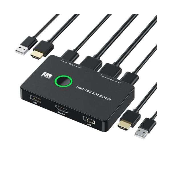 2入力1出力 HDMI KVMスイッチこのkvm 切替器は二つのHDMI設備の信号を受け、一つの信号を切り替えて出力するようにできる機器です。この一台のkvmスイッチがあれば、二台のパソコンが1セットのUSBキーボードとマウスを共有し、1セ...