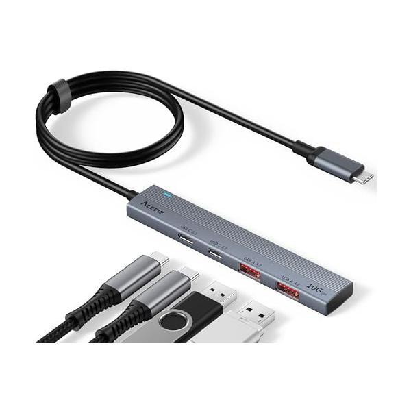 グレー/2*USB-A+2*USB-C（100cm）/-・Size:2*USB-A+2*USB-C（100cm）・USB C ハブ 3.2 Gen 2Aceele USB 3.2 Gen2 ハブはUSB-C*2+USB-A*2ポートを備えて...