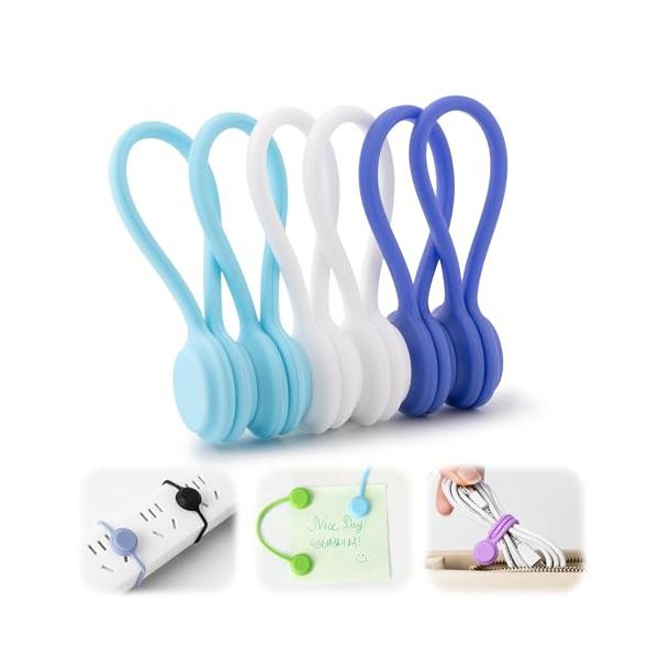 17.青+群青+白・Mサイズ/6個入り/-・Color:17.青+群青+白・MサイズSize:6個入り・磁力アップ・配線収納大正解ケーブルクリップは、両端に強力な磁石が内蔵されており、引っ付けるだけで、散らかったケーブルをすっきりまとめるこ...