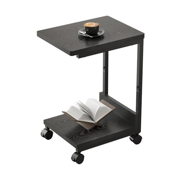 ベッドサイドテーブルブラック/収納袋なし/-・Size:収納袋なしColor:ブラック・コ字型テーブルサイドテーブル キャスター付きはコ字型、ソファやベッドの下のスペースに入れ、隙間に差し込んでも使えます。ソファのサイドテーブルやリビングの...